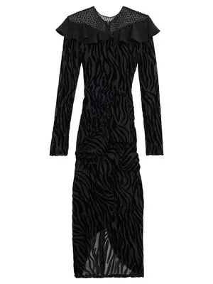 Isabel Marant Étoile Zebra Print Burnout Velvet Midi Dress - Black