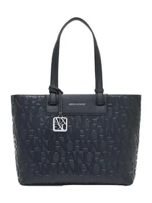 Armani Exchange All-over Logo Embossed Shoulder Bag - Black