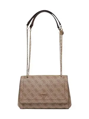 Guess Monogram Chain Satchel - Brown