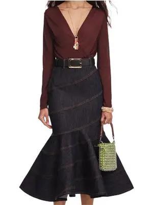 SELF-PORTRAIT V-neck Long-sleeve Top - Brown