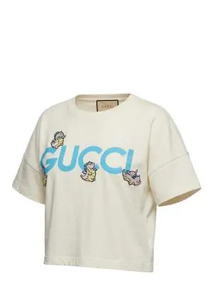 Gucci Knitted T-shirt With Dinosaur Motif - White