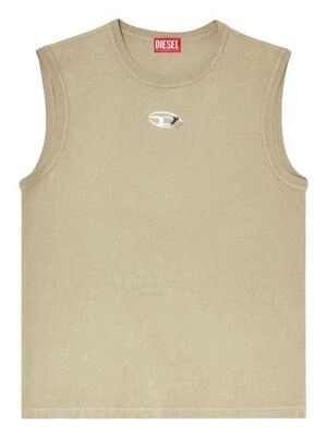 DIESEL® Cotton Tank Top With Metal Logo - Beige