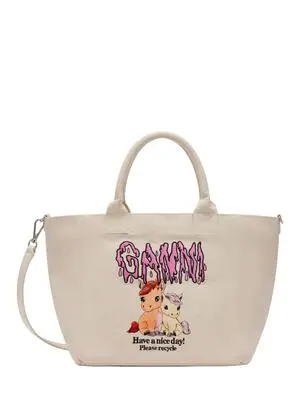 GANNI Small Canvas Pony Print Tote Bag - Egret