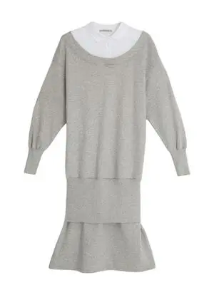 Paloma Wool Long Sleeve Collared Ribbed Dress - Grey