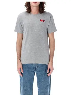 Play Comme Des Garcon T-shirt With Round Neck And Short Sleeves - Gray