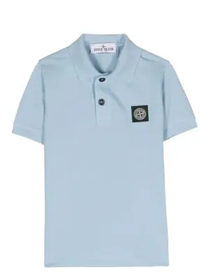 Stone Island Cotton Polo Shirt With Compass Motif - Blue