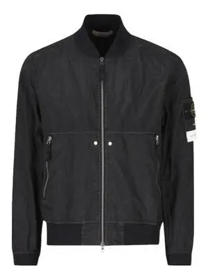 Stone Island Compass Patch Zip-up Bomber Jacket - Black