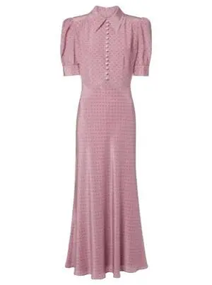 Alessandra Rich Polka Dot Silk Midi Dress - Pink