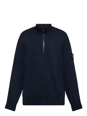 Stone Island Compass Patch Quarter Zip Jumper - Blue