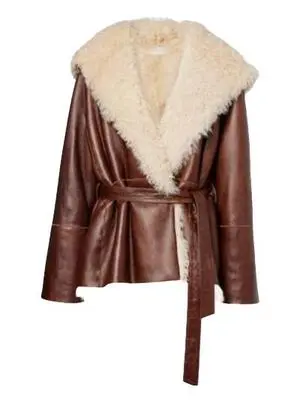 Magda Butrym Long-sleeved Leather Jacket With Belt - Brown