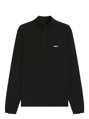 Hugo Boss Long-sleeved Knitwear With Quarter Zip - Black