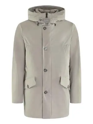 Woolrich Hooded Down Jacket With Button Fastening - Gray