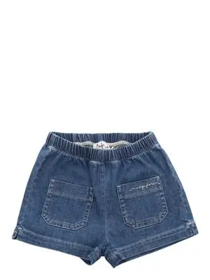 IL GUFO Embroidered Logo Elastic Waist Denim Shorts - Blue