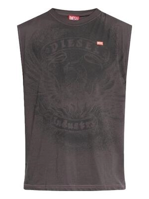 DIESEL® Sleeveless Crew Neck Vest With Eagle Motif - Grey