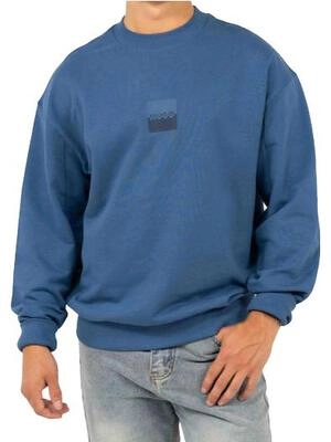 Hugo Boss Long-sleeved Crewneck Sweatshirt With Ribbed Trim - Blue