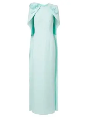 SAFIYAA LONDON Lennox Floral Appliqué Shawl Crepe Gown - Blue