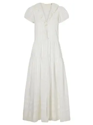 DÔEN DOEN Eliette Ruffle-Trim Midi Dress White