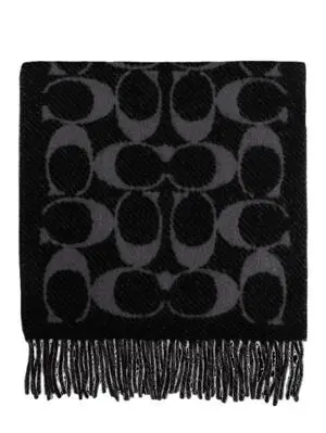 COACH Jacquard Fringed Scarf - Black