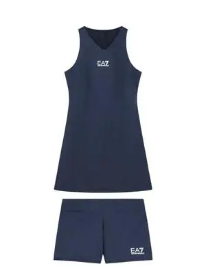 EA7 Sleeveless V-neck Set With Flared Skirt And Mesh Back - Blue