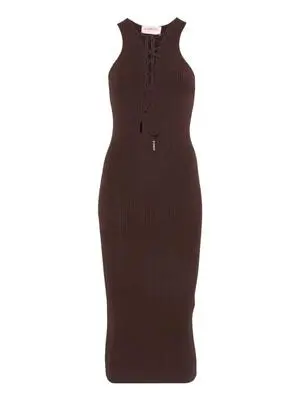 Iceberg Lace-up Ribbed Knit Dress - Red
