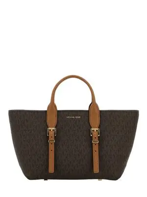 Michael Kors Double Handle Shopping Bag With Monogram Print - Black