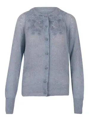 Ermanno Scervino Lace-appliqué Open-knit Cardigan - Gray