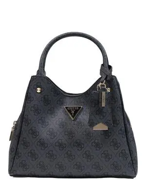 Guess Monogram Pattern Top Handle Shoulder Bag - Coal Logo