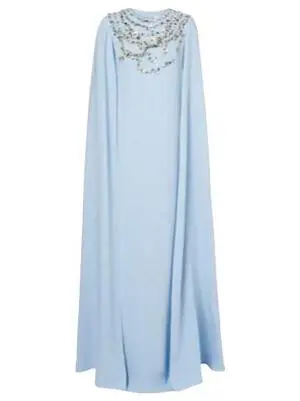 Oscar De La Renta Embellished Silk-blend Cape Gown - Blue