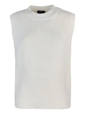 A.p.c. Crewneck Knitted Vest With Side Lace Details - White