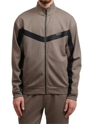 Hugo Boss Long Sleeve Zip Up Sweatshirt With Stand Collar - Brown
