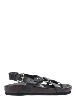 Soeur Round-toe Flat Sandals - Black