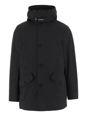 Woolrich Hooded Coat With Button And Zip Fastening - Black