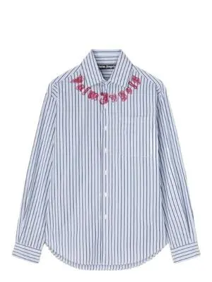 Palm Angels Logo Printed Striped Shirt - Blue
