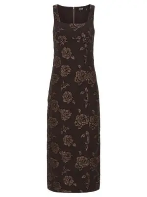 ROTATE BY BIRGER CHRISTENSEN Jacquard Floral Midi Dress - Dark Brown