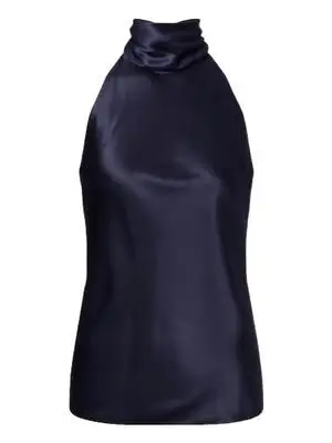 Ralph Lauren Chilton Silk-blend Charmeuse Halter Top With Self-ties - Black