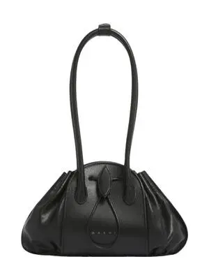 Marni Tulipea Logo Stamped Shoulder Bag - Black