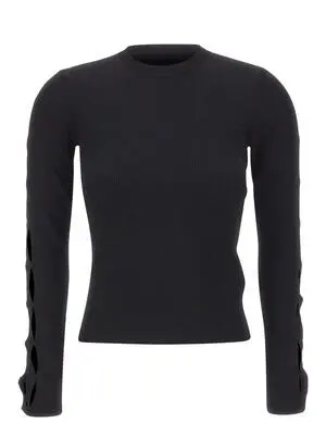 KAOS Ribbed Long Sleeve T-shirt With Cutout Cuffs - Black