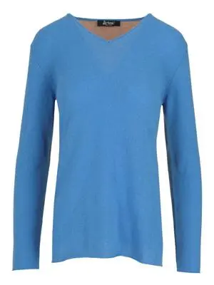 Lela Rose Long Sleeve V-neck Knit Top - Blue