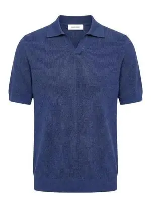 GRAN SASSO Ribbed-knit Short-sleeve Polo Shirt - Blue