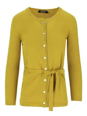 Lela Rose Long-sleeve Knitted Cardigan With Belt - Yellow