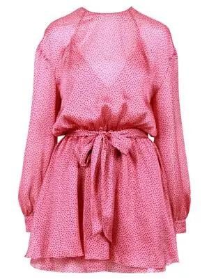 ANIYE BY Polka-dot Long Sleeve Belted Dress - Pink