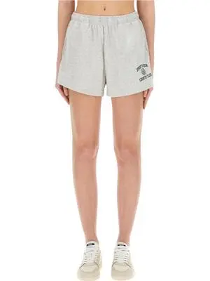 SPORTY  RICH Sporty & Rich Varsity Crest Logo Printed Shorts - Nude