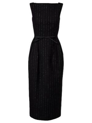 Erdem Midi Dress In Fine Striped Wool Metallic Fabric - Black