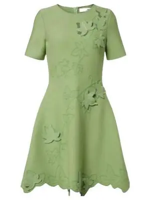 Oscar De La Renta Ivy Cutout Embroidered Flared Minidress - Green