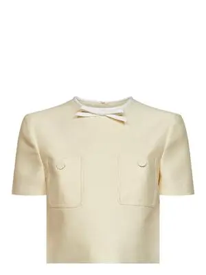 SELF-PORTRAIT Taffeta Bow Detail Top - Yellow