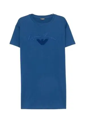 Emporio Armani Logo Embroidered T-shirt Dress - Blue