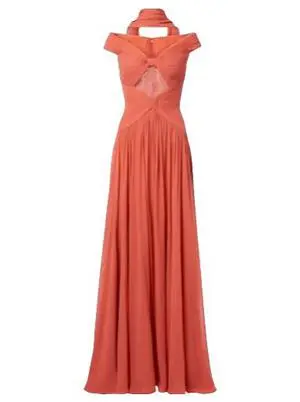 ELIE SAAB Elie Saab Gathered Silk Gown With Lace Trim
