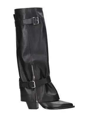 Elena Iachi Pointed Toe Boots With Side Zipper And Buckle Detail - Black