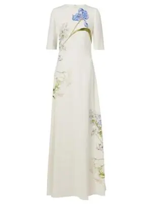 Monique Lhuillier Floral Print Maxi Gown - White
