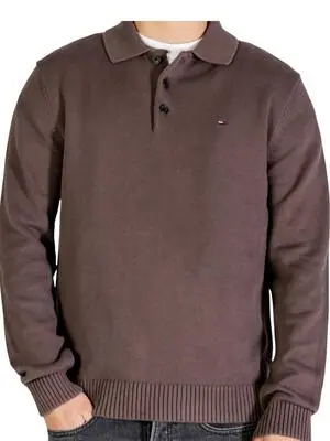 Tommy Hilfiger Long Sleeve Knit Polo - Brown